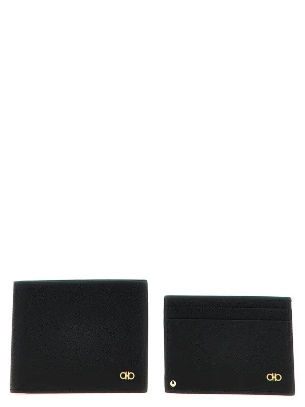 FERRAGAMO Gancio' Wallet + Card Holder Set - Black