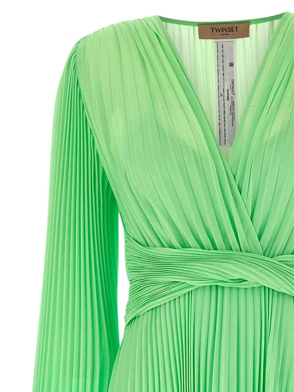 Twin-Set Pleated Maxi Dress In Green - 18% Off | Editorialist