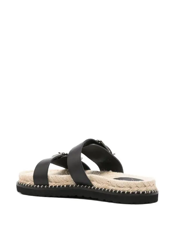 CastaÑer Leather Flat Sandals - Black