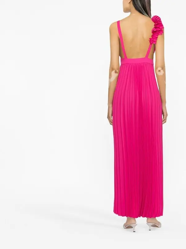 PAROSH P.a.r.o.s.h. Floral-appliqué Pleated Maxi Dress