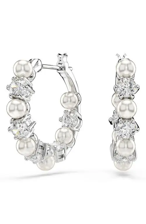 SWAROVSKI Matrix Crystal & Faux Pearl Hoop Earrings - White