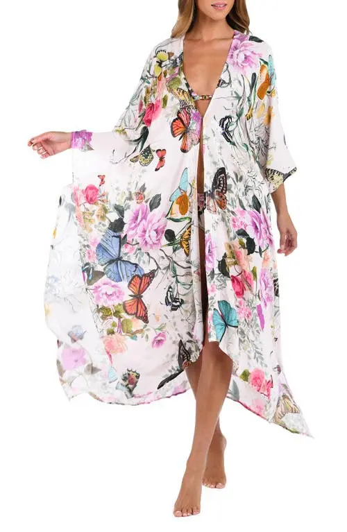L'Agence Kara Butterfly Print Cover-up Wrap - Ivory