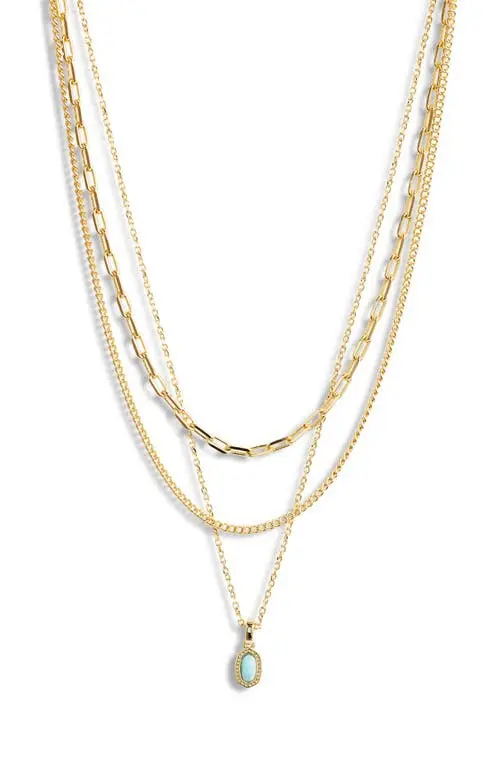 Kendra Scott Mini Elisa Gold Triple Strand Necklace - Gold Light Teal Opal