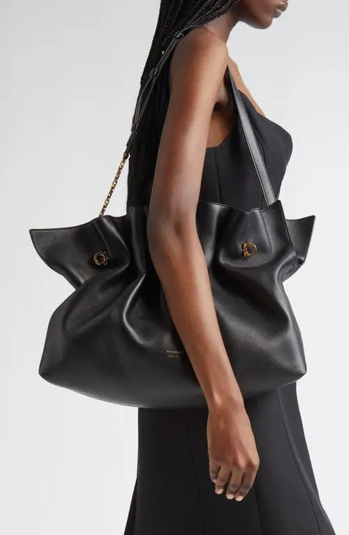 FERRAGAMO Gancio Piercing Soft Leather Shoulder Bag - Nero