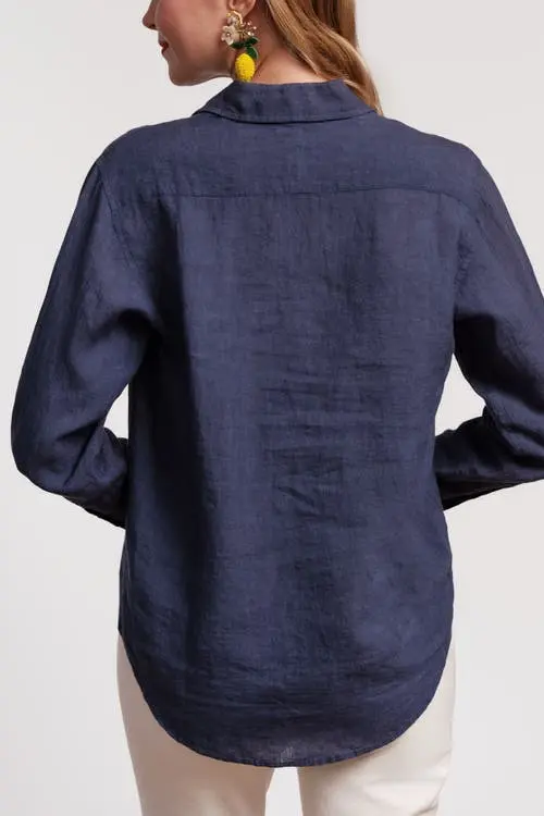 FRANCES VALENTINE Linen Button-down Shirt - Navy