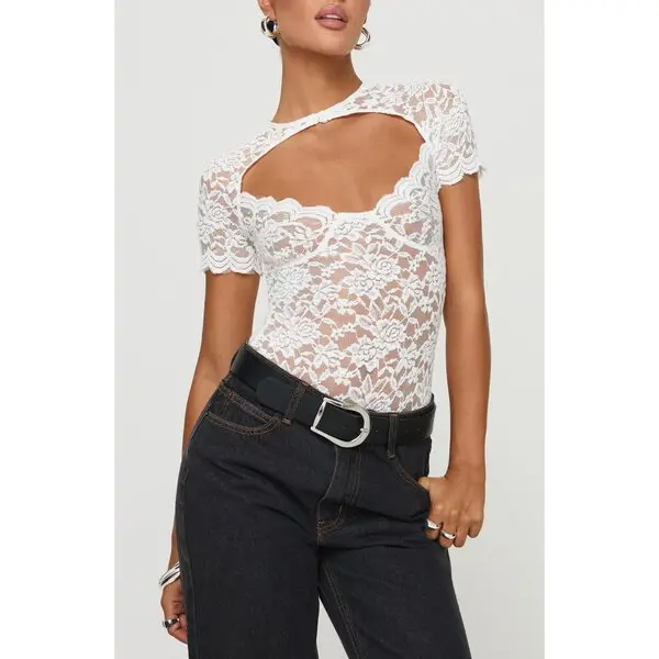 Princess Polly Giallo Cutout Lace Bodysuit - White