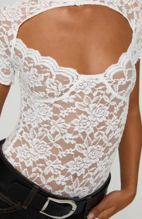 Princess Polly Giallo Cutout Lace Bodysuit - White
