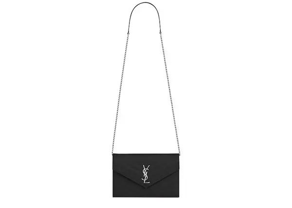 Saint Laurent Envelope Chain Wallet Grain De Poudre Silvertone
