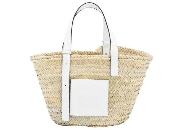 Loewe Basket Bag In Palm Leaf And Calfskin - Natural/white