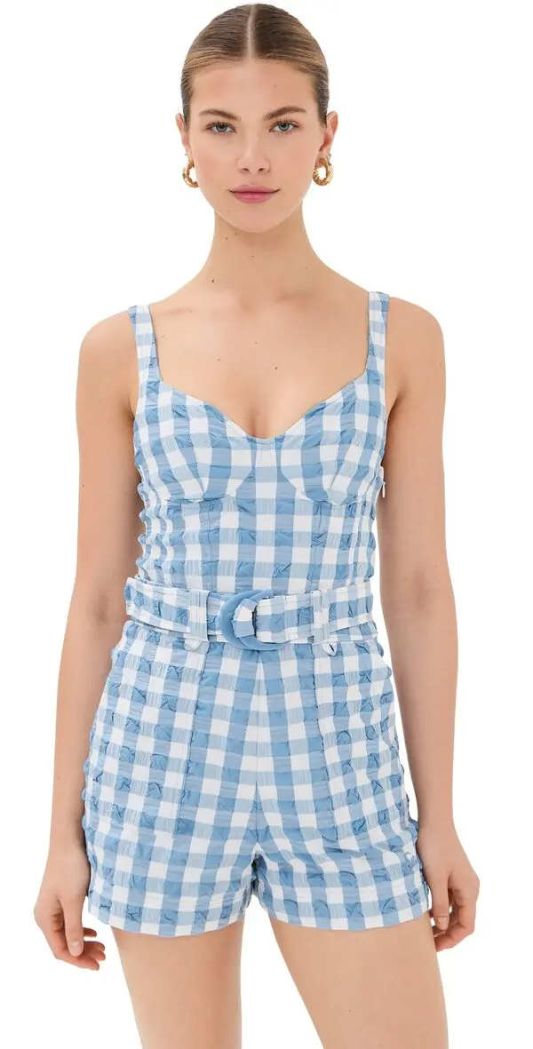 Simkhai Kai Bustier Romper - Blue Hydrangea Gingham