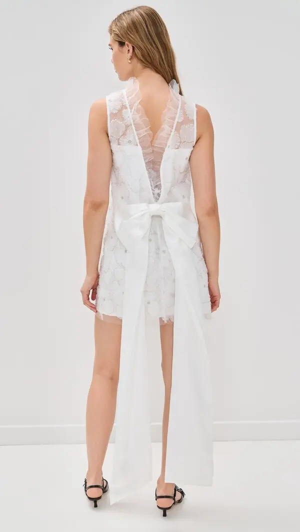 white tulle satin bow mini dress Self Portrait White Tulle Satin Bow Mini Dress