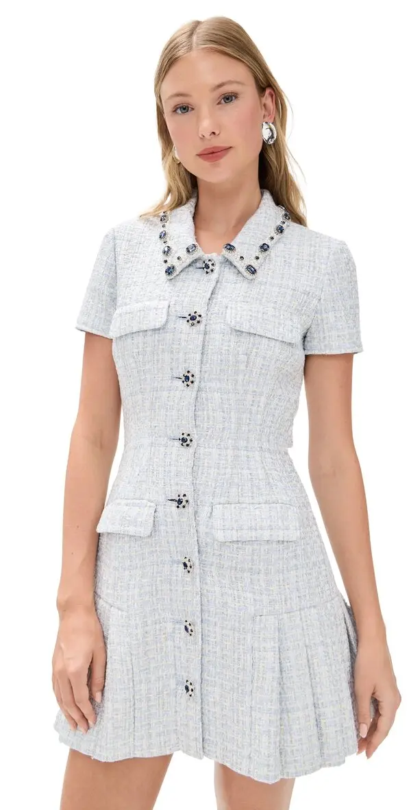 knee length dresses for ladies Navy Metallic Boucle Midi Dress – self-portrait