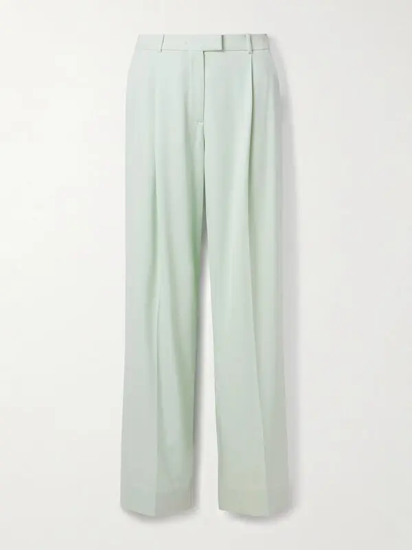 Another Tomorrow Pleated Wool-blend Wide-leg Trousers