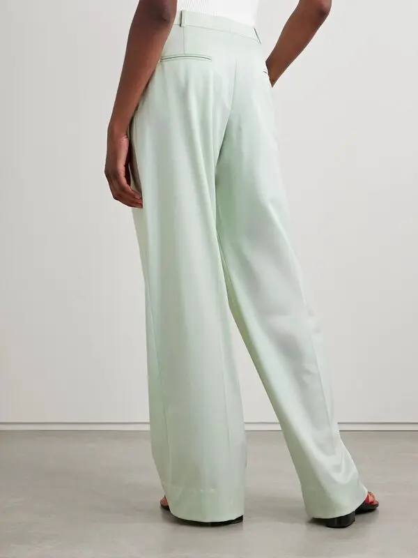 Another Tomorrow Pleated Wool-blend Wide-leg Trousers