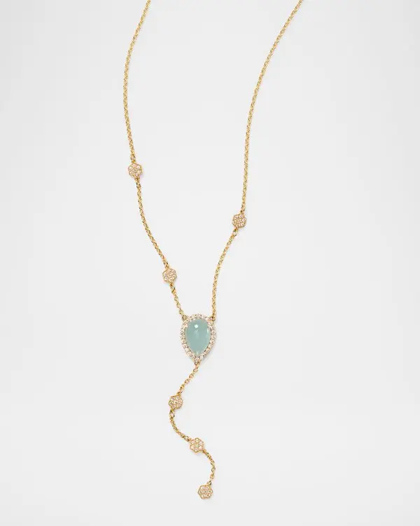 JAMIE TURNER 18k Yellow Gold Diamond And Lariat Necklace - Light Blue