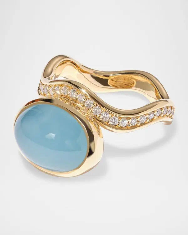 JAMIE TURNER 18k Yellow Gold Aurora Statement Ring With Diamonds And Aquamarine - Aquamarine And Diamonds