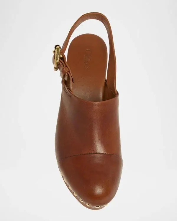 Chloé Jeannette Leather Slingback Platform Clogs - Ginger Brown