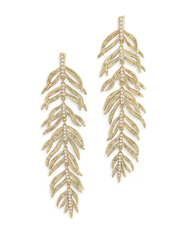 ANABEL ARAM Pave Palm Leaf Linear Drop Earrings - Gold