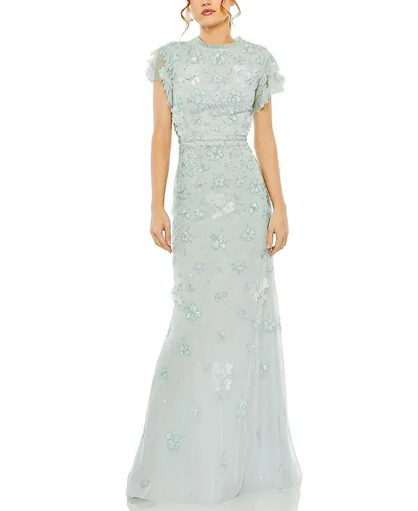 Mac Duggal Floral Embellished High Neck Gown - Periwinkle