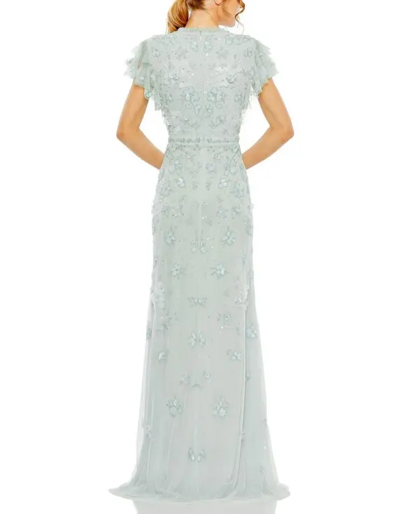 Mac Duggal Floral Embellished High Neck Gown - Periwinkle