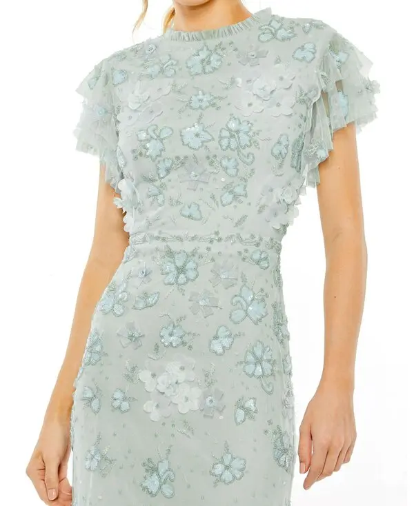 Mac Duggal Floral Embellished High Neck Gown - Periwinkle