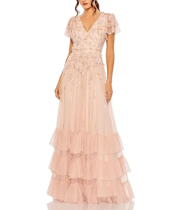 Mac Duggal Ruffle Tiered Embellished Gown - Blush