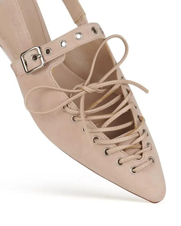 Jeffrey Campbell Geralt Tie Slingback Flats - Beige Suede