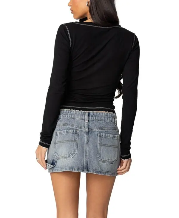 EDIKTED Yael Contrast Stitch Henley Top