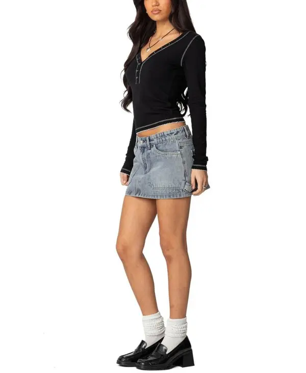 EDIKTED Yael Contrast Stitch Henley Top