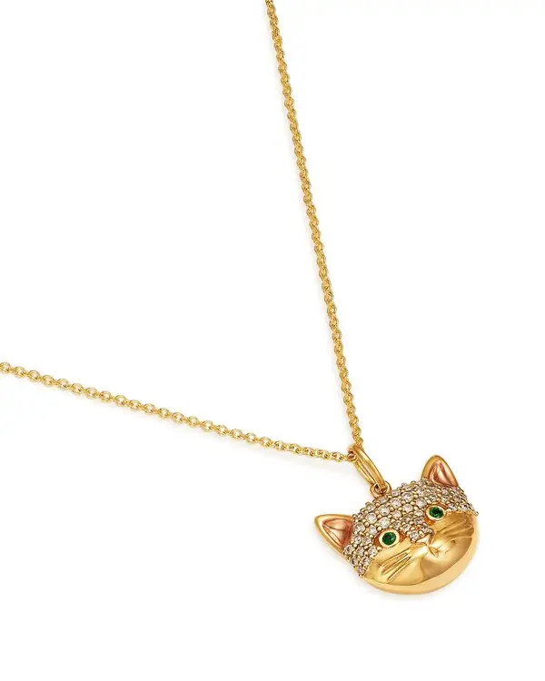 SYDNEY EVAN 14k Yellow Diamond Cat Pendant Necklace