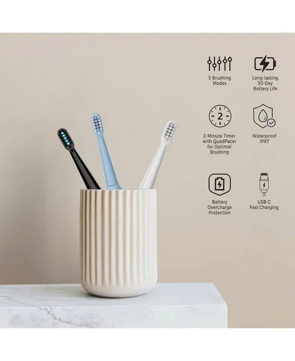PURSONIC Usb Rechargeable Electric Toothbrush With 12 Brush Heads - Black