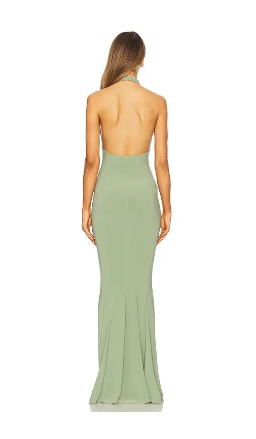 Norma Kamali Cross Halter Fishtail Gown - Green