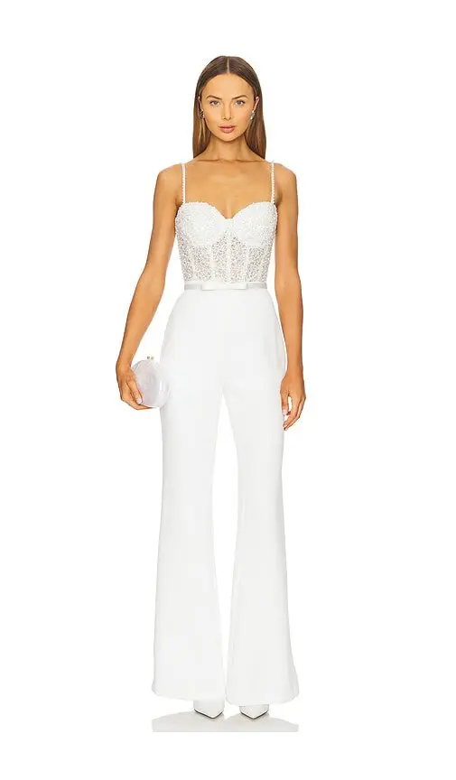 NADINE MERABI Beaded Embellished Jumpsuit - White