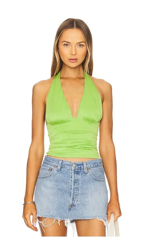 Good American Slinky Jersey Halterneck Top - Lime005