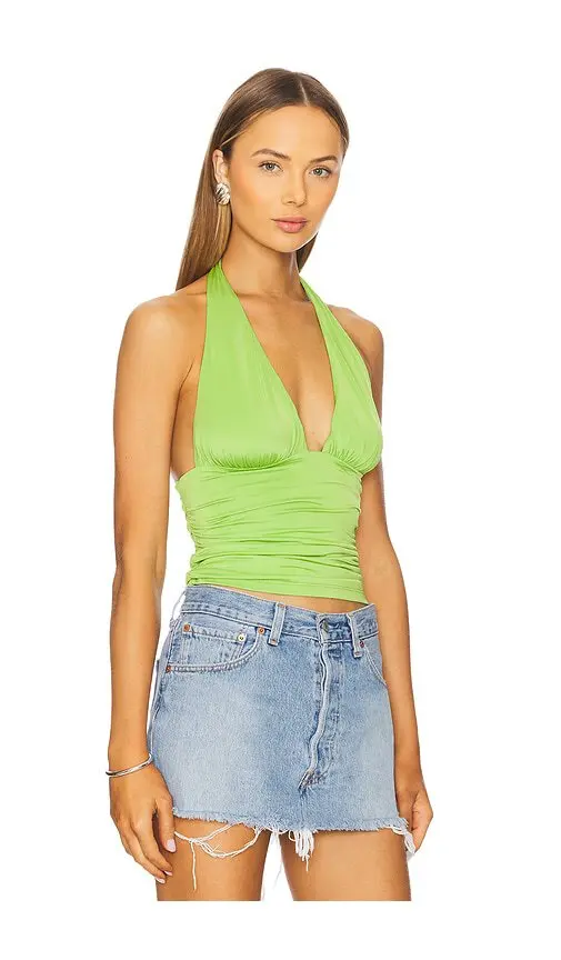 Good American Slinky Jersey Halterneck Top - Lime005