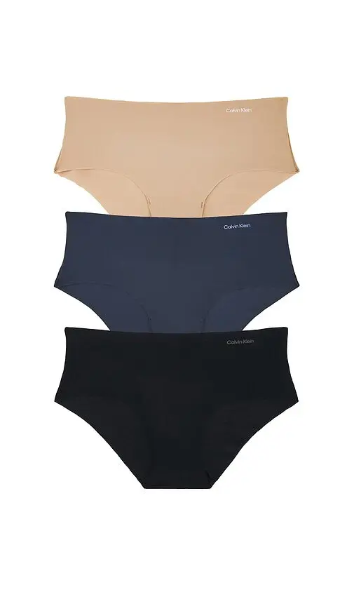 Calvin Klein Hipster 3 Pack In Brown - Nude  Navy & Black