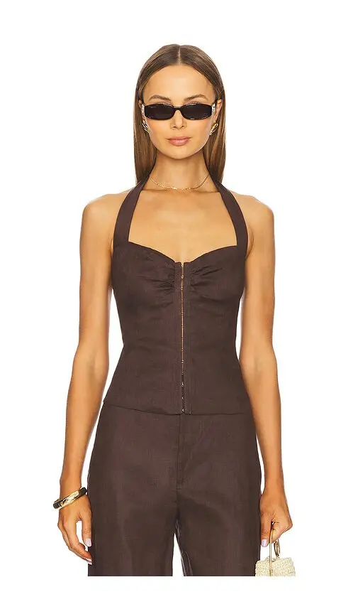 Bardot Rixton Linen Halter Top - Chocolate