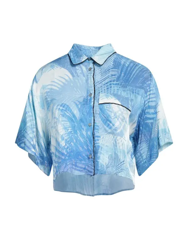 ICE PLAY Cropped Viscose Shirt With Floral Print And Piped Trims