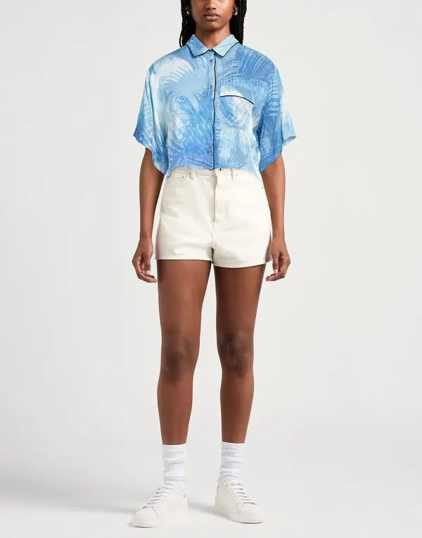ICE PLAY Cropped Viscose Shirt With Floral Print And Piped Trims