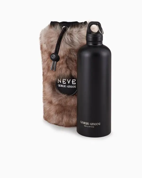 Giorgio Armani Neve Water Bottle With Sheepskin Holder In Black