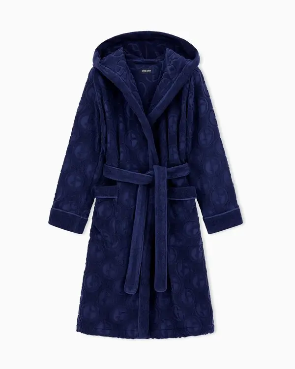 Giorgio Armani Monogram Cotton Terry Bathrobe - Blue