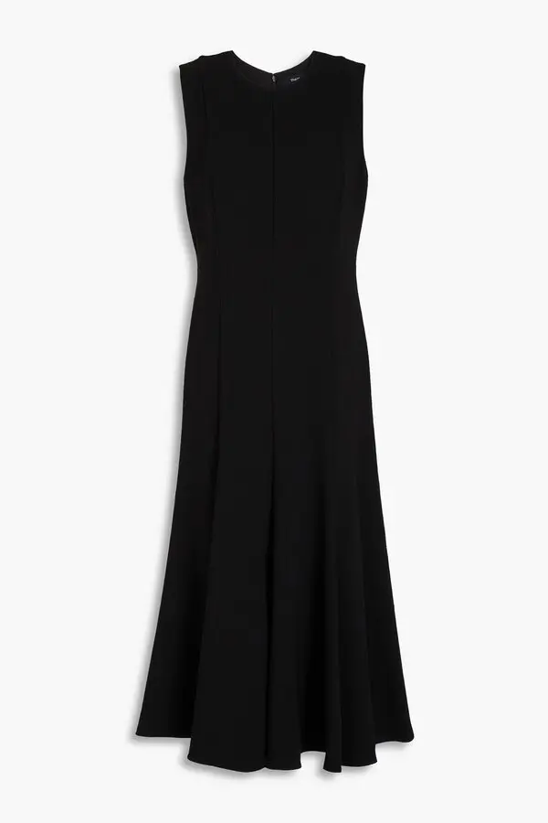 Theory Fluted Crepe Midi Dress - Black