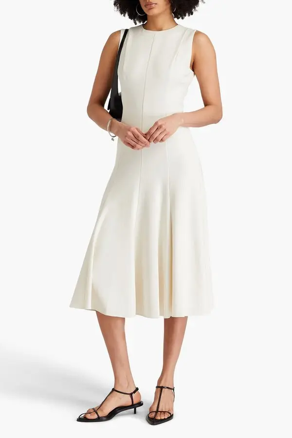 Theory Fluted Crepe Midi Dress - Ivory