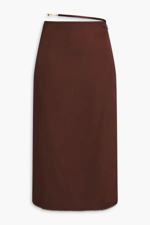 Jacquemus Notte Embellished Satin Midi Skirt - Chocolate