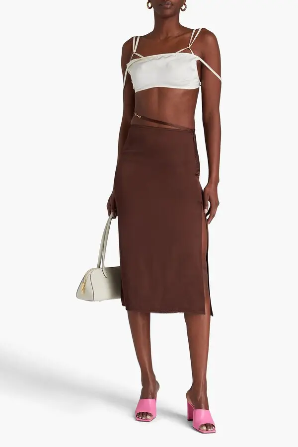 Jacquemus Notte Embellished Satin Midi Skirt - Chocolate