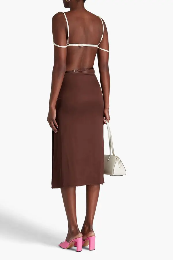 Jacquemus Notte Embellished Satin Midi Skirt - Chocolate