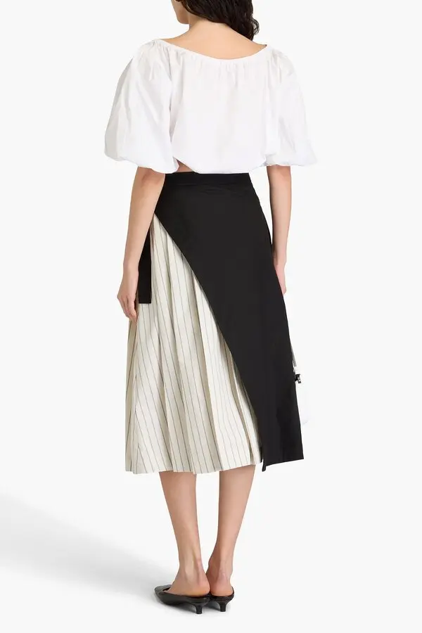 3.1 Phillip Lim Striped Poplin And Cotton-blend Canvas Midi Wrap Skirt