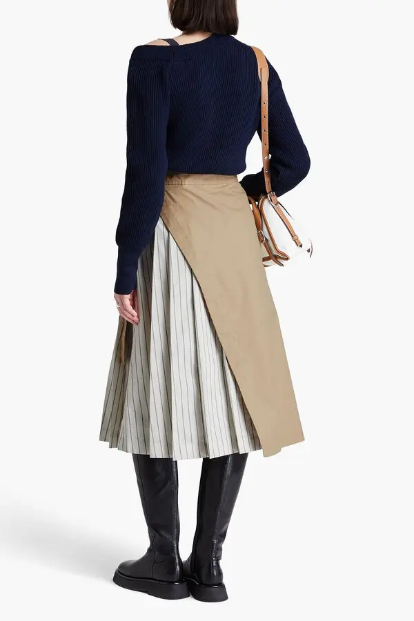 3.1 Phillip Lim Layered Striped Cotton-blend Poplin And Canvas Midi Skirt