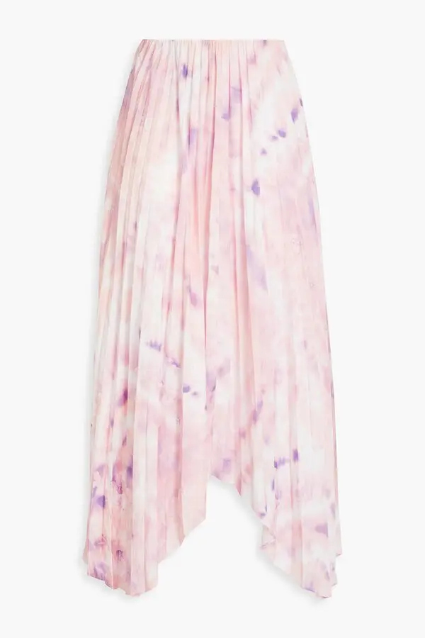 Maje Asymmetric Pleated Printed Midi Skirt