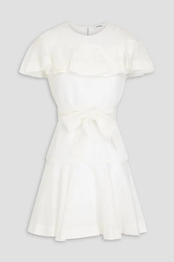 Sandro Ruffled Belted Linen-blend Gauze Mini Dress